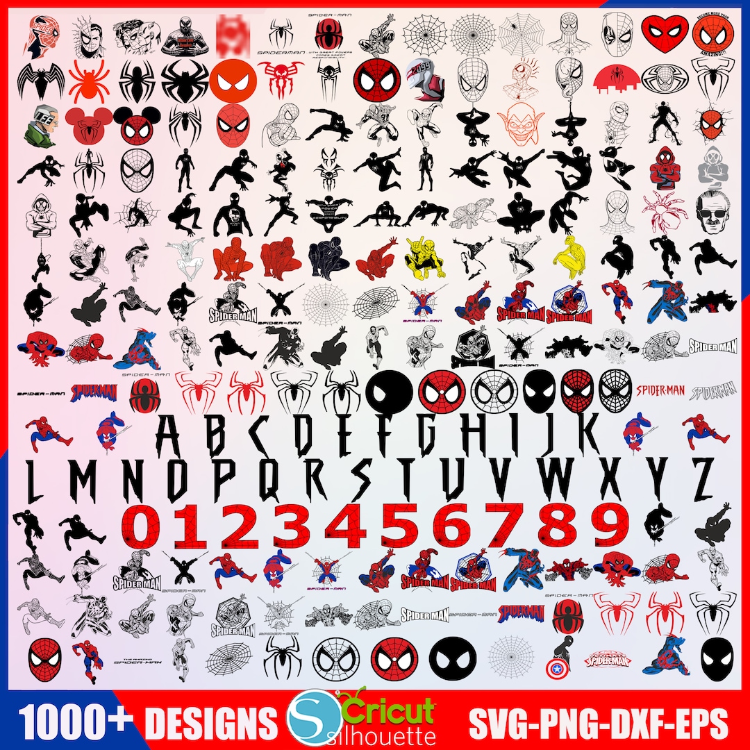 1000+ Spiderman SVG Bundles Font Included, Spiderman Mask, Silhouette ...