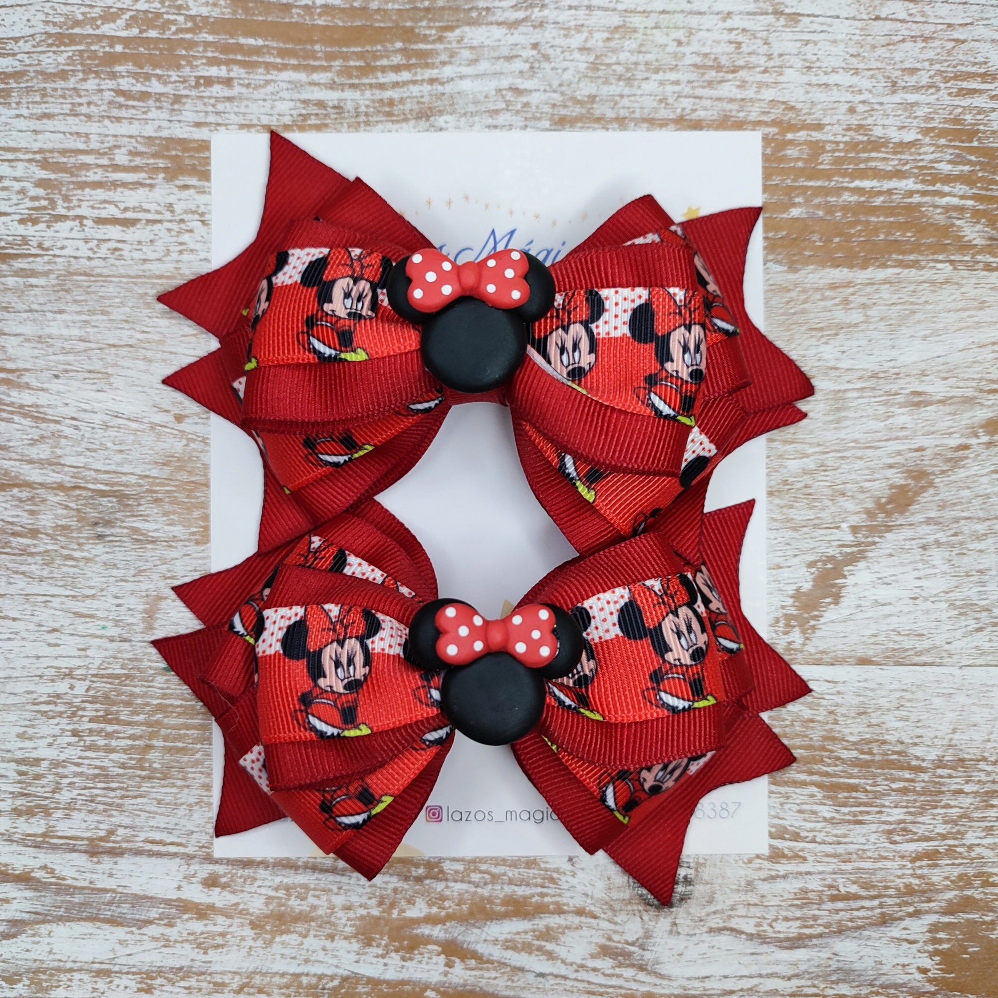 Minnie Mouse Pigtail Bow, Minnie Mouse Red & Pink Bow, Pigtail Bow ...