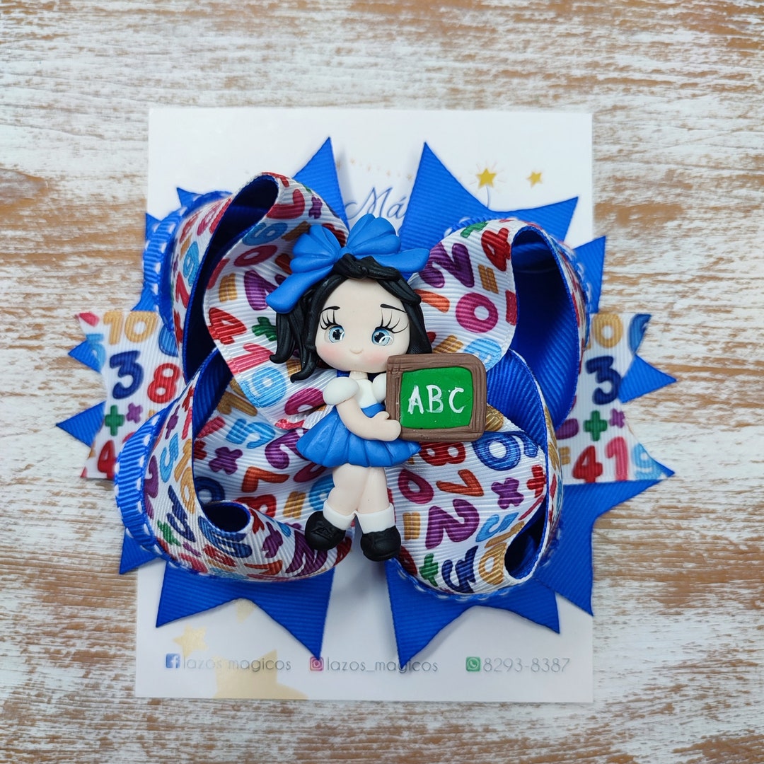 Back to School Math Bow, Royal Blue Grosgrain Ribbon, Handmade Hair Bow ...