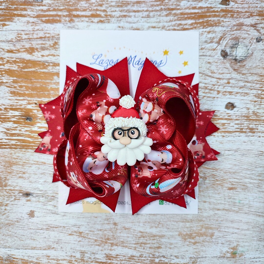 Christmas Santa Hair Bow, Santa Ribbon Bow, Handmade Bow, Christmas Red ...