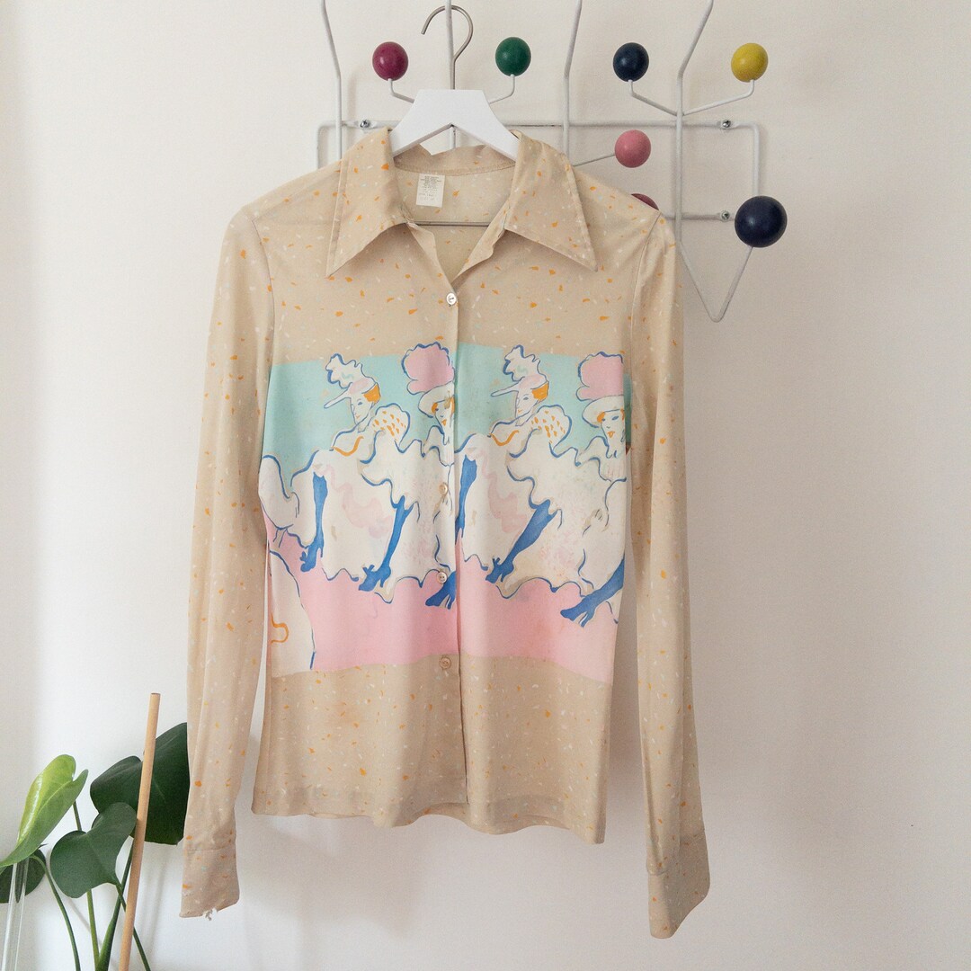 Vintage 70s Moulin Rouge Toulouse-lautrec Dancers Novelty Print Button ...