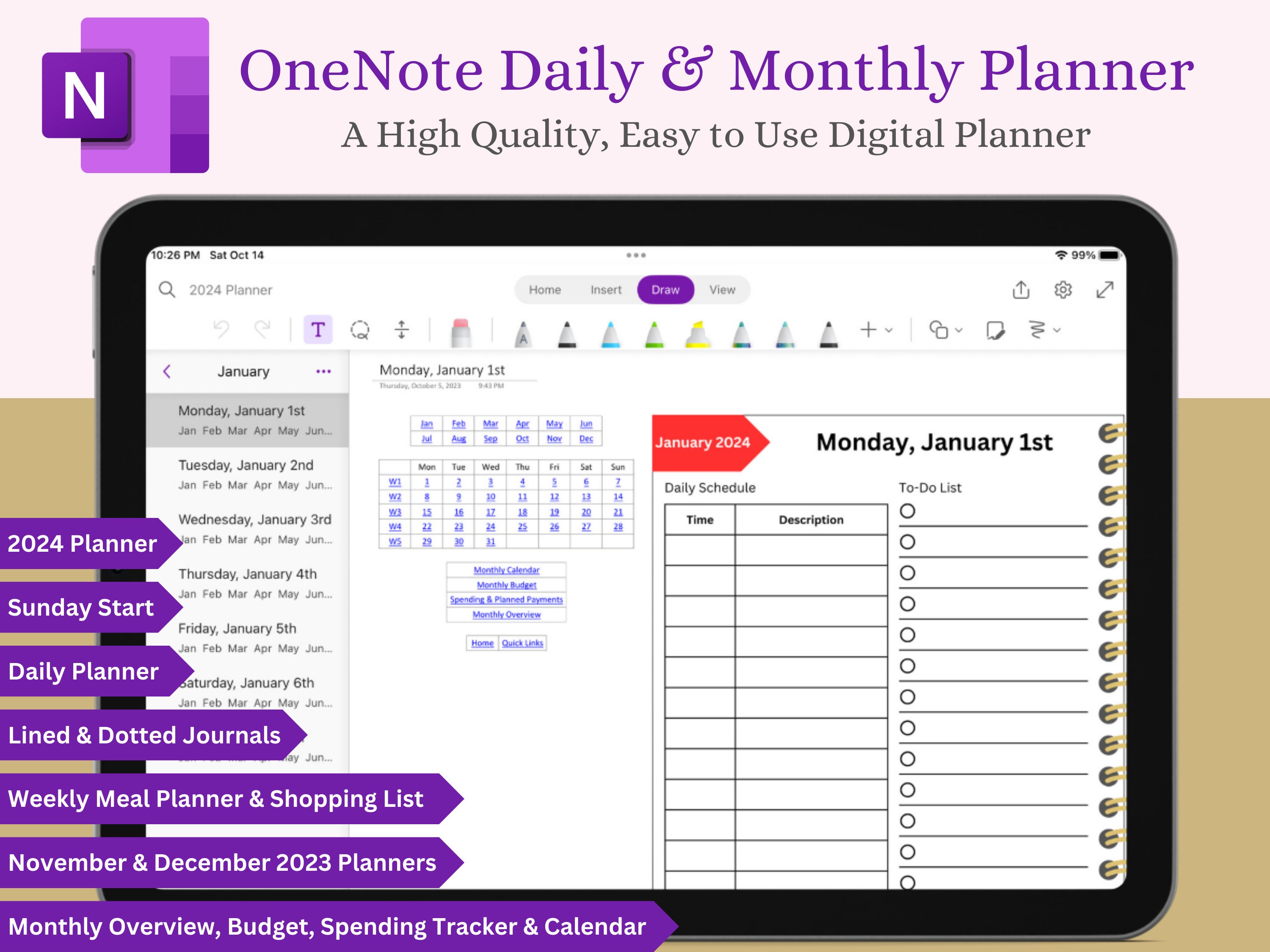 Onenote 2024 Digital Planner, Daily & Monthly Planner, Includes ...