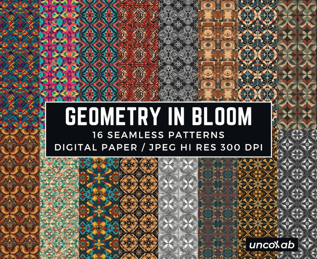 Geometry in Bloom Seamless Patterns 16 Elegant Designs - Etsy
