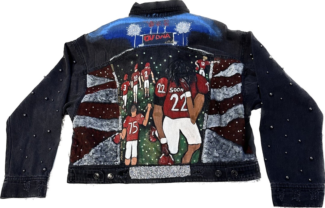 Oklahoma Sooner Nation Hand Painted Denim Jacket. Okla Memorial Stadium ...
