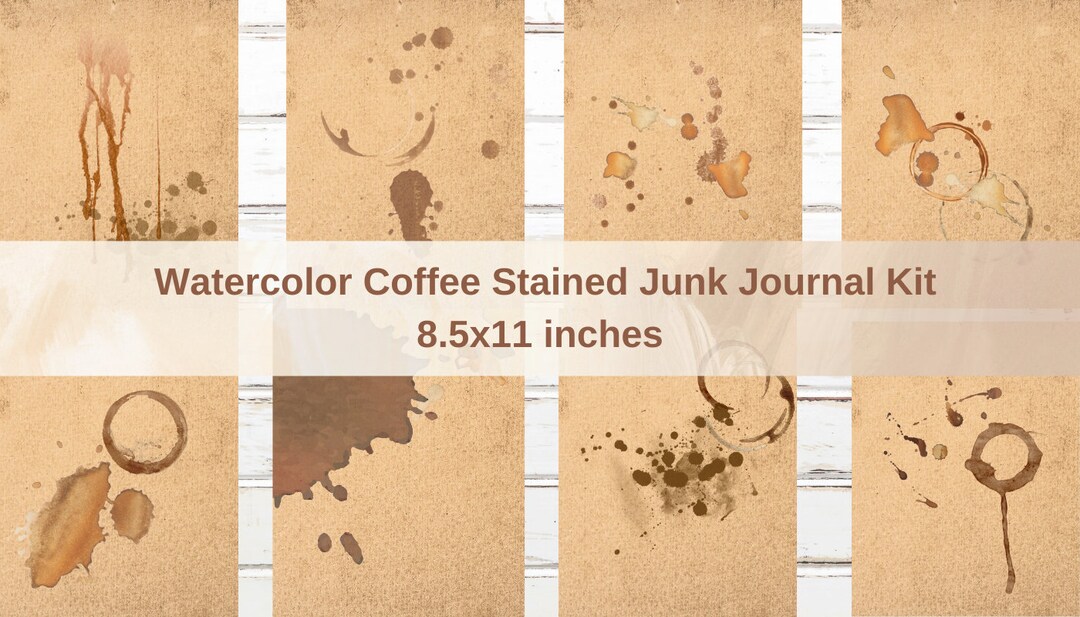 Watercolor Coffee Stained Paper, Digital Pages, Junk Journal ...
