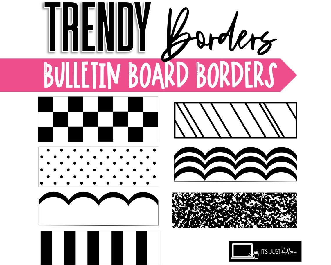 Trendy Bulletin Board Borders || Black and White Checker Dots Stripe ...