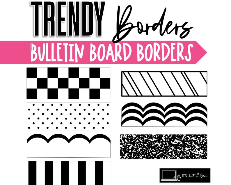 Trendy Bulletin Board Borders || Black and White Checker Dots Stripe ...