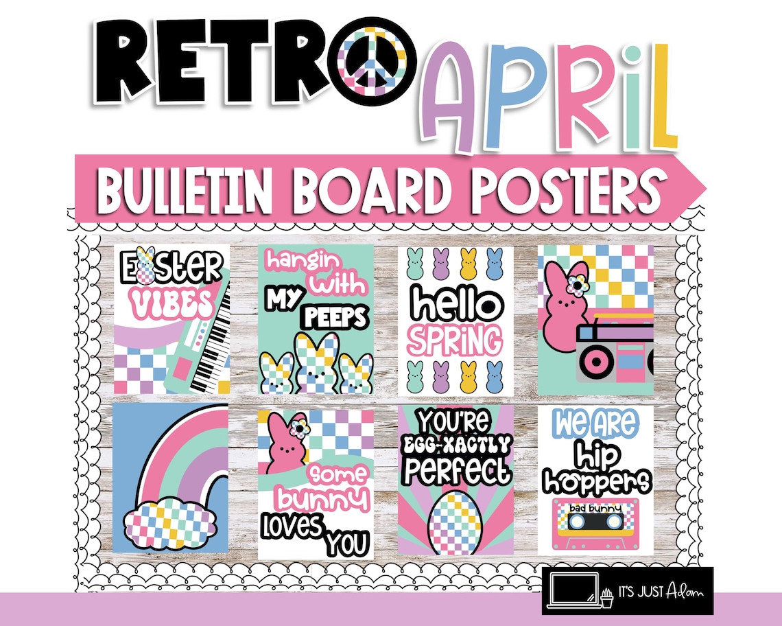 April Posters Bulletin Board Easter Posters Boho Retro Rainbow Spring ...