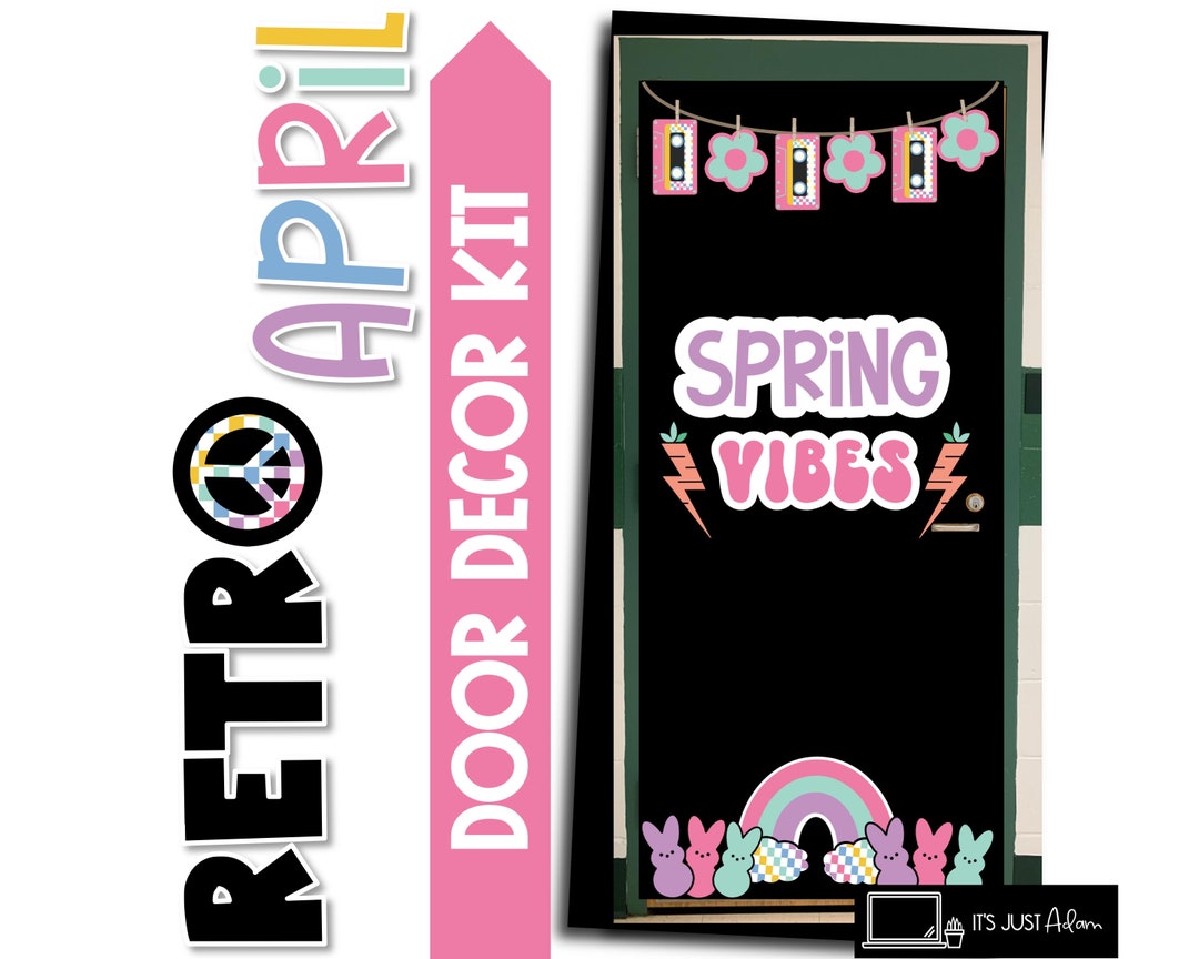 Spring Vibes April Door Decor Kit Boho Retro Vibes Easter Bulletin ...