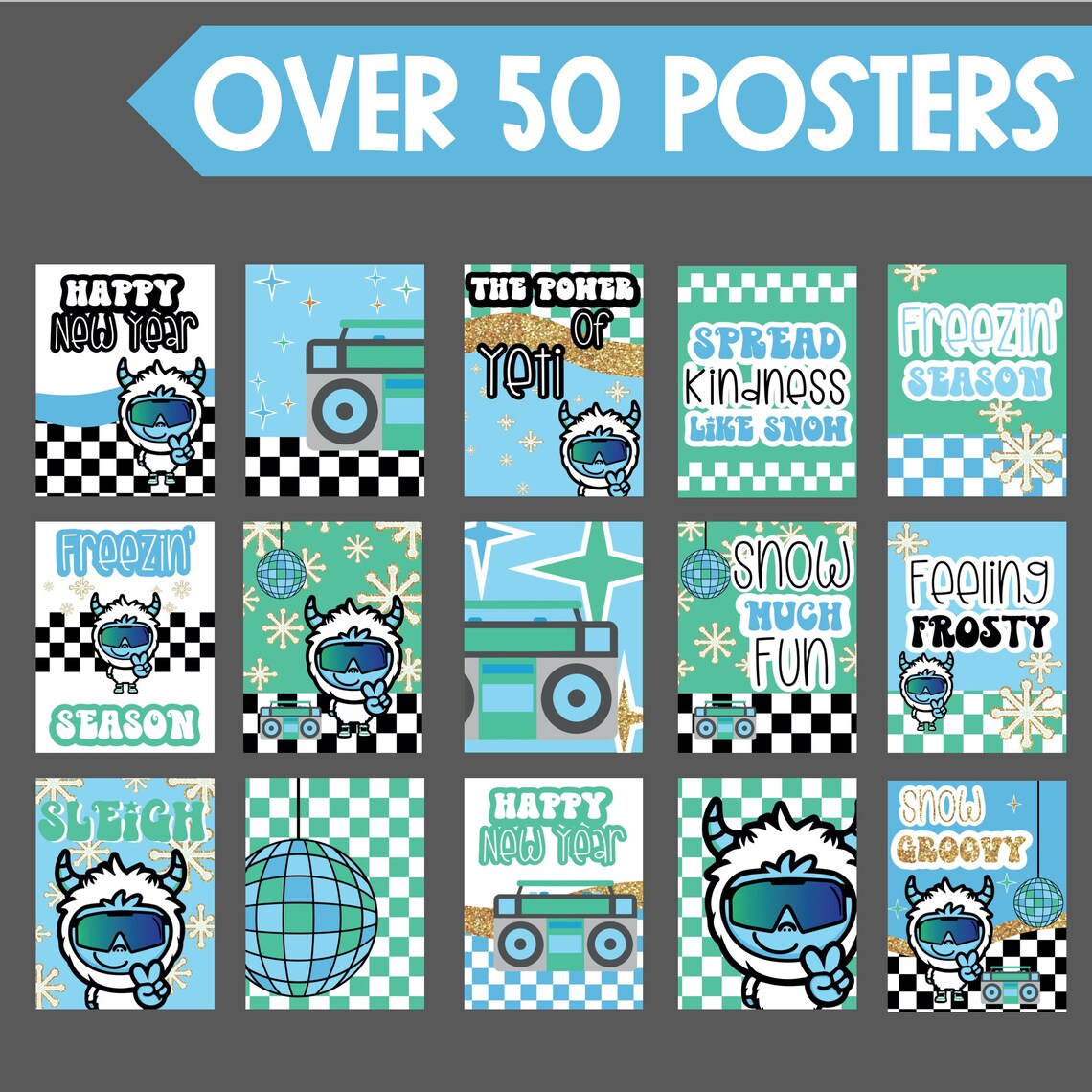 January Remix Bulletin Board Posters Yeti New Year Bulletin Board ...