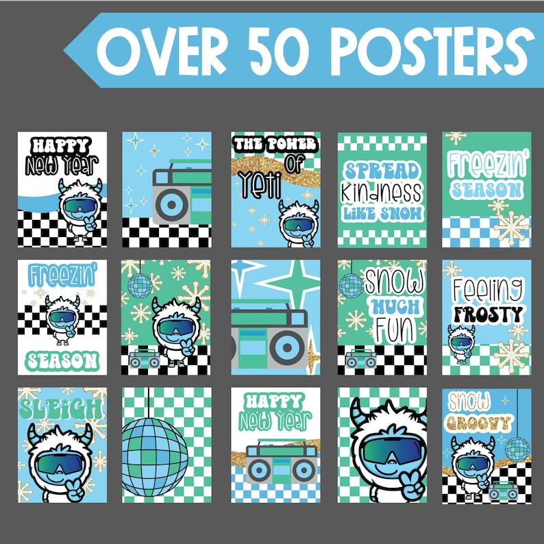 January Remix Bulletin Board Posters Yeti New Year Bulletin Board ...