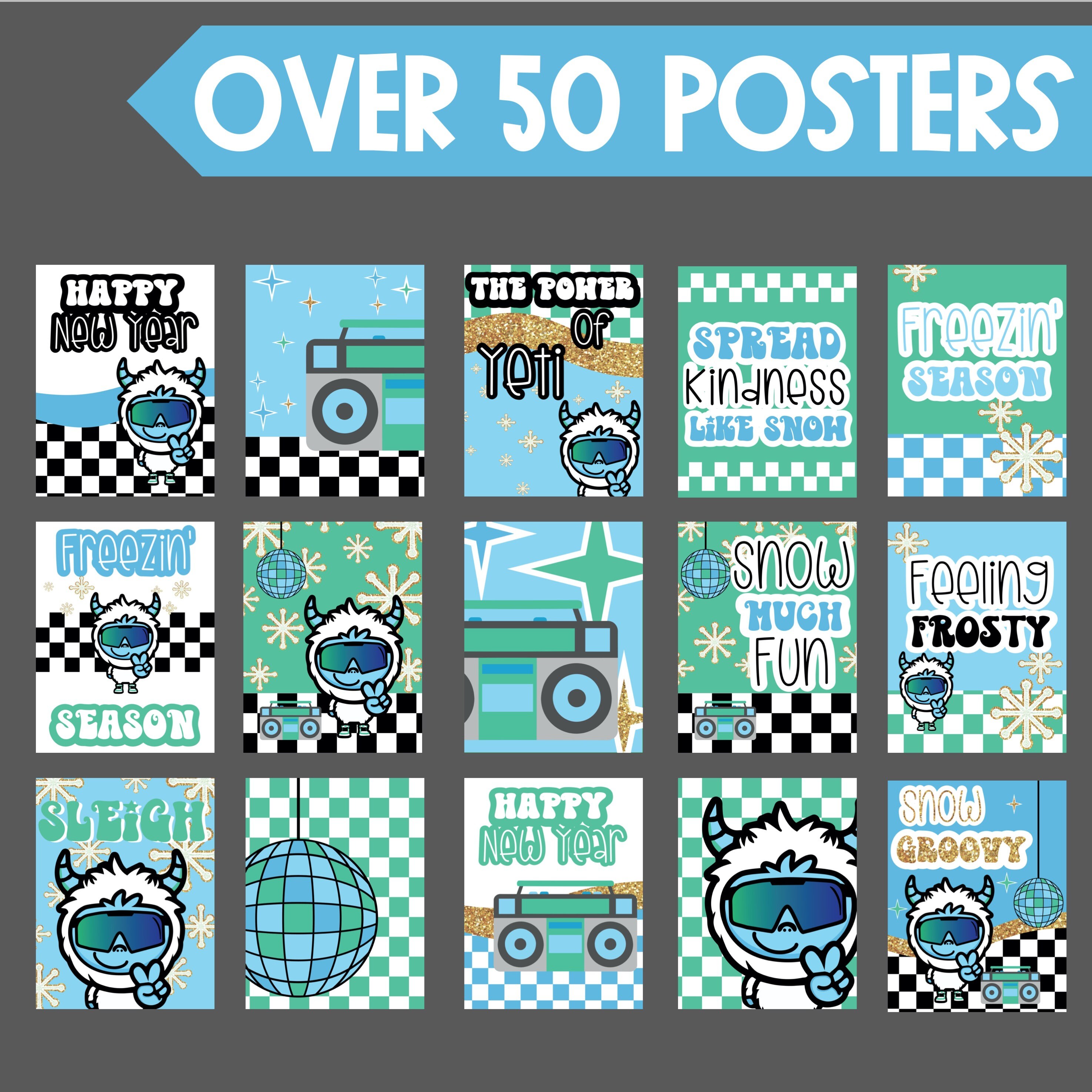 January Remix Bulletin Board Posters Yeti New Year Bulletin Board ...