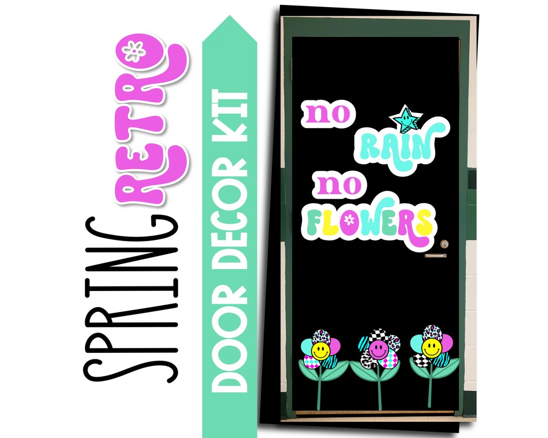 Spring Door Decor Kit Boho Retro May Bulletin Board No Rain No Flowers ...