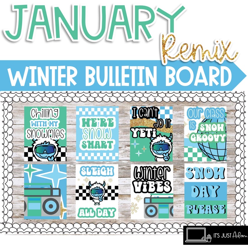 January Remix Bulletin Board Posters Yeti New Year Bulletin Board ...