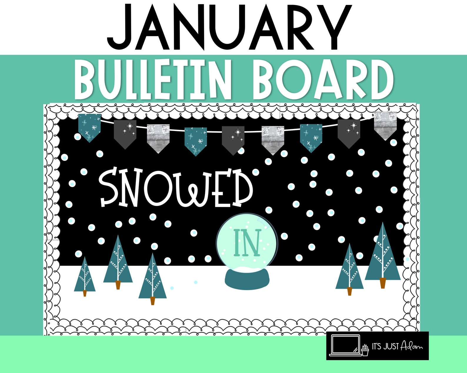 January Bulletin Board - Winter Door Decor - Snowed in Boho Rainbow ...