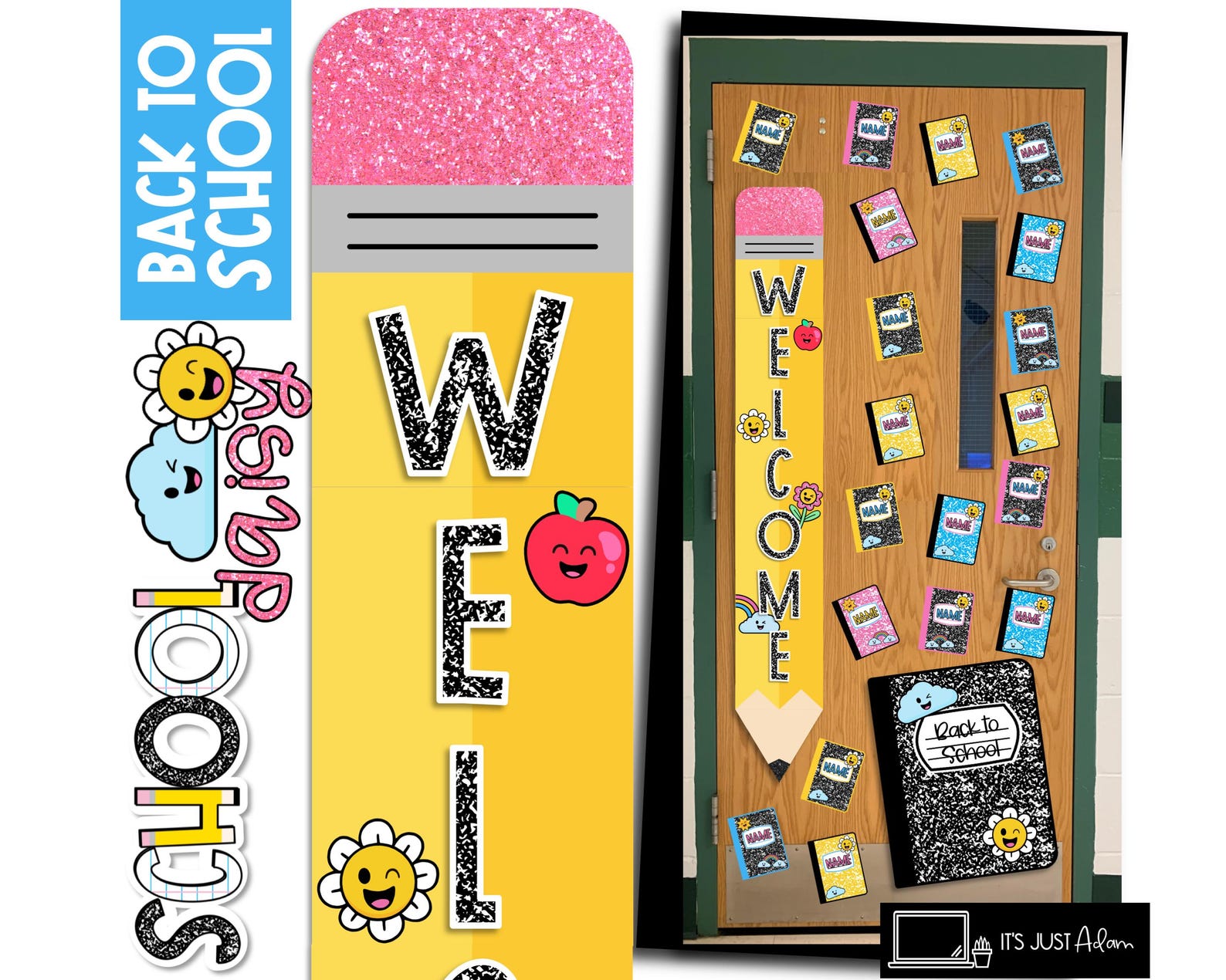School Daisy Bulletin Board | Welcome Pencil Door | Composition ...