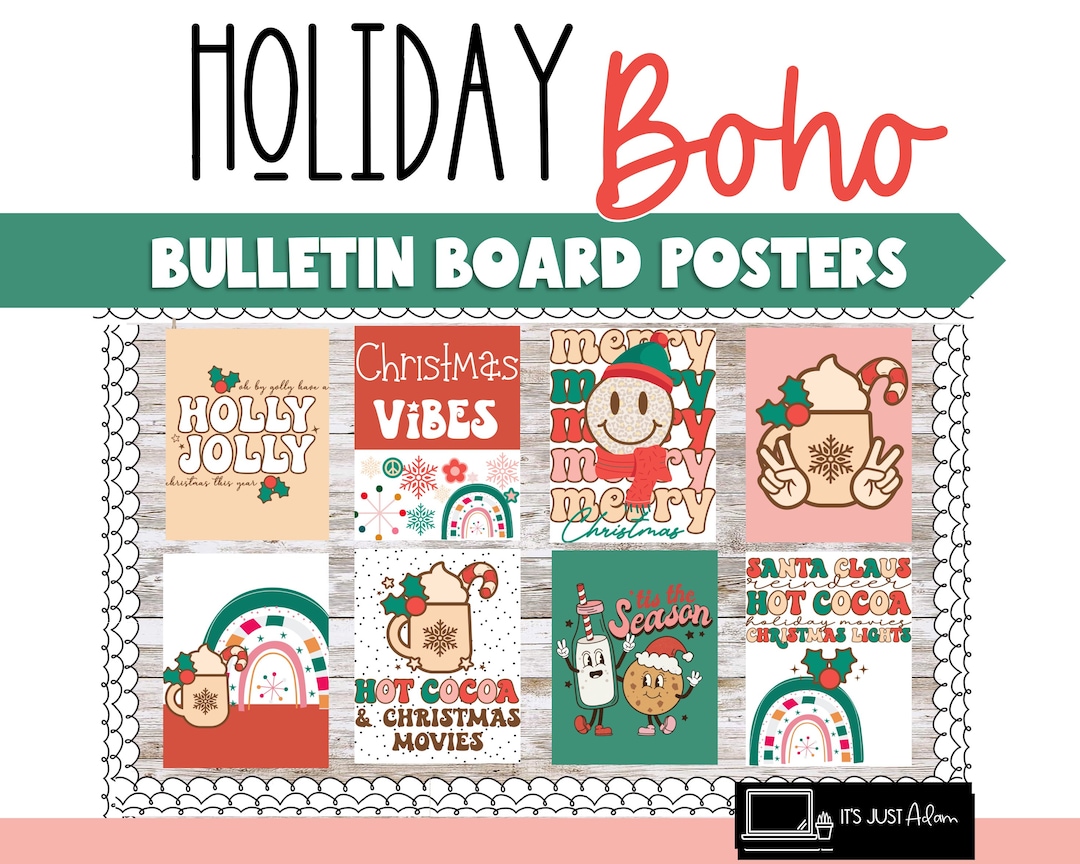 Christmas Posters Bulletin Board December Posters Boho Rainbow Retro ...