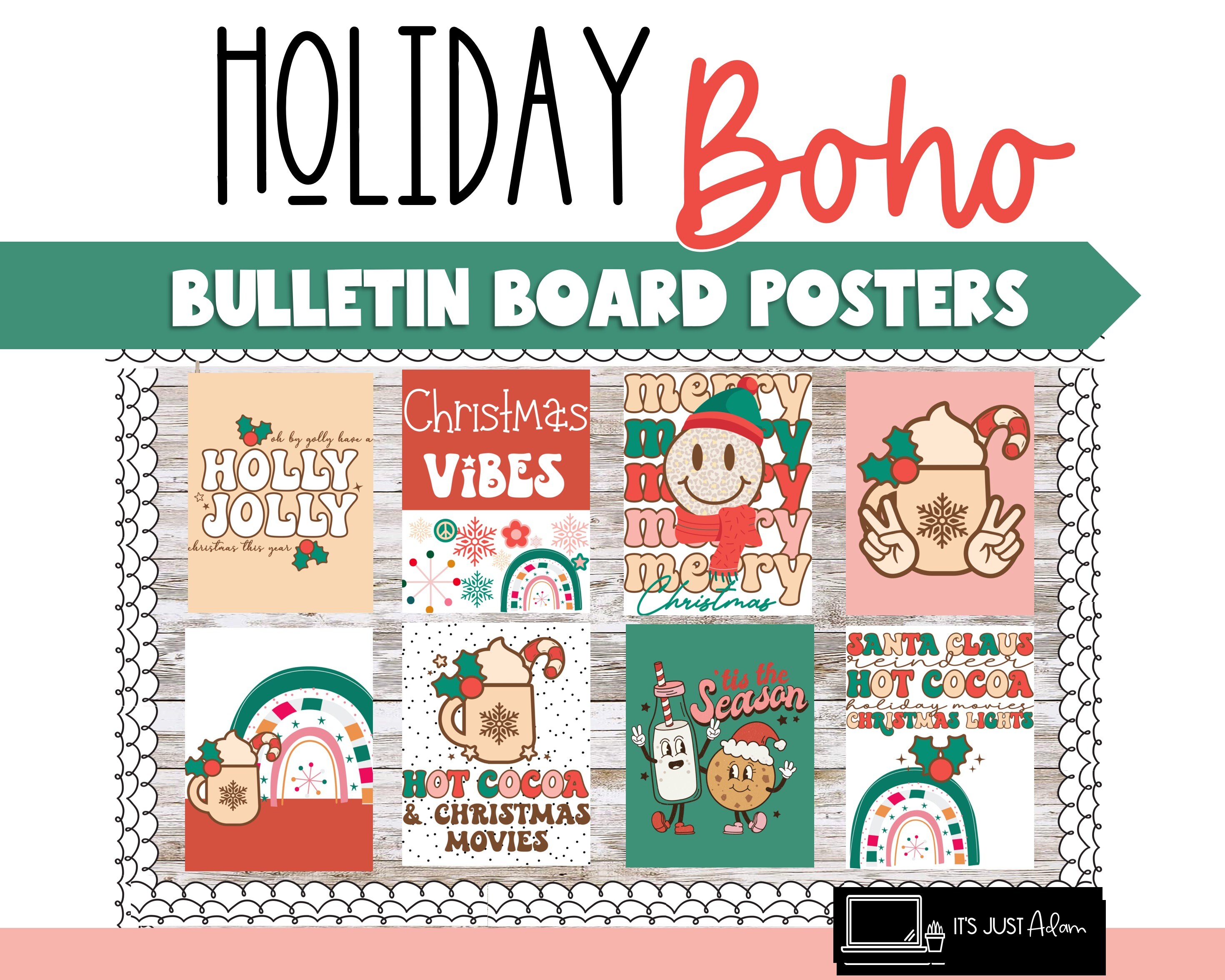 Christmas Posters Bulletin Board December Posters Boho Rainbow Retro ...