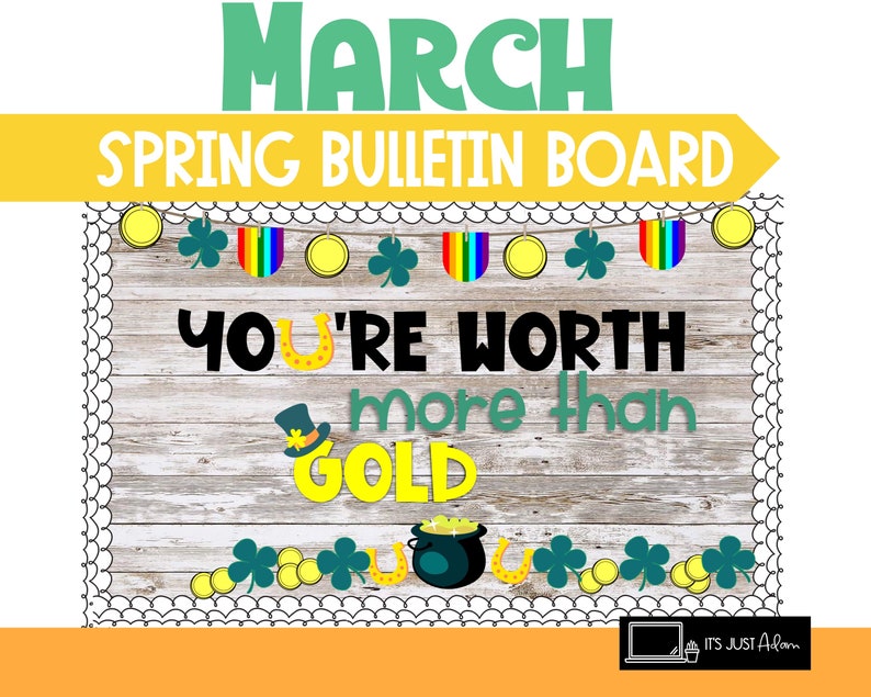 St. Patrick's Day Bulletin Board March Door Decor You're Worth More ...