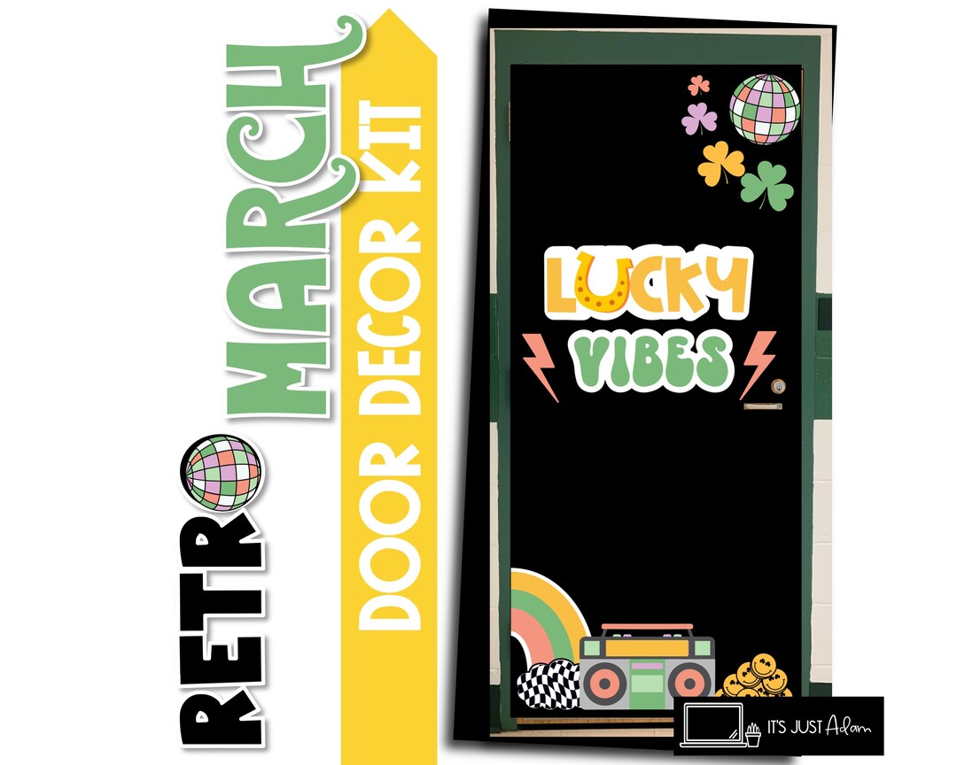 Lucky Vibes March Door Decor Kit Boho Retro Vibes Spring Bulletin Board ...