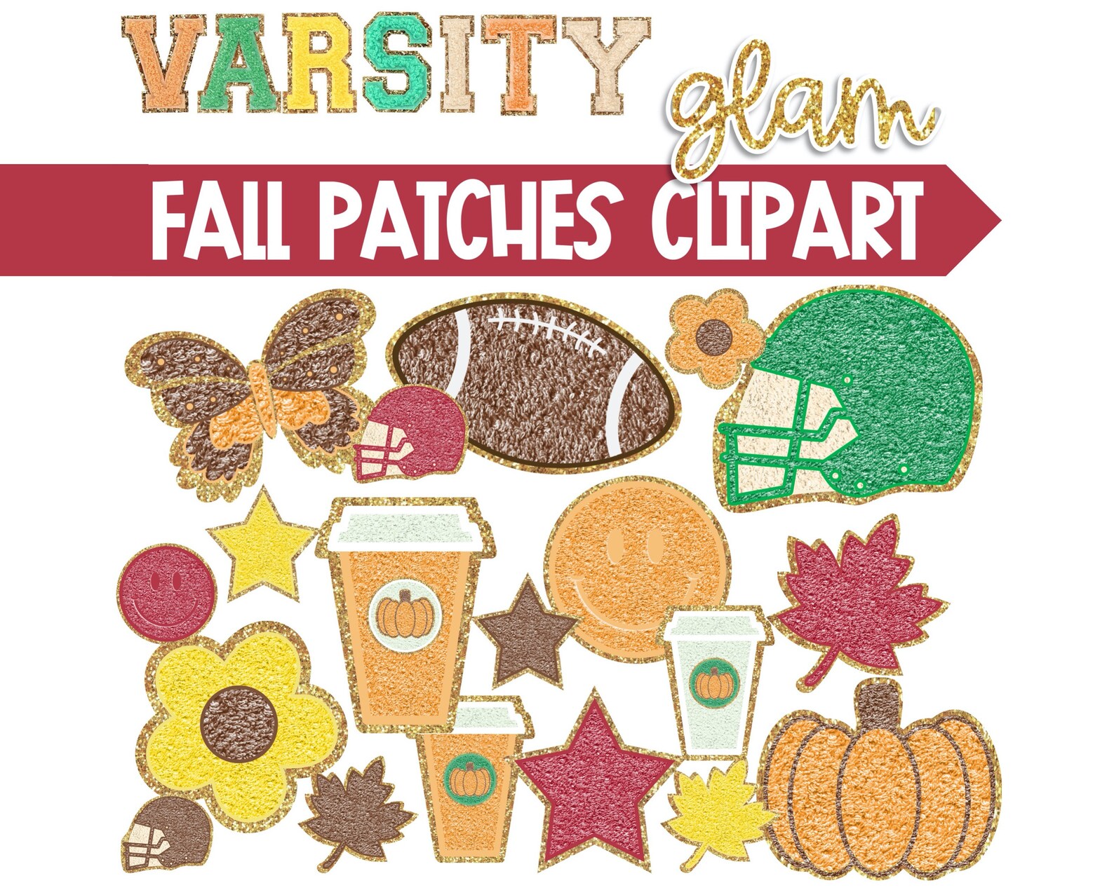 Smiley Face Patches Clip Art Fall Varsity Glam Autumn October November ...