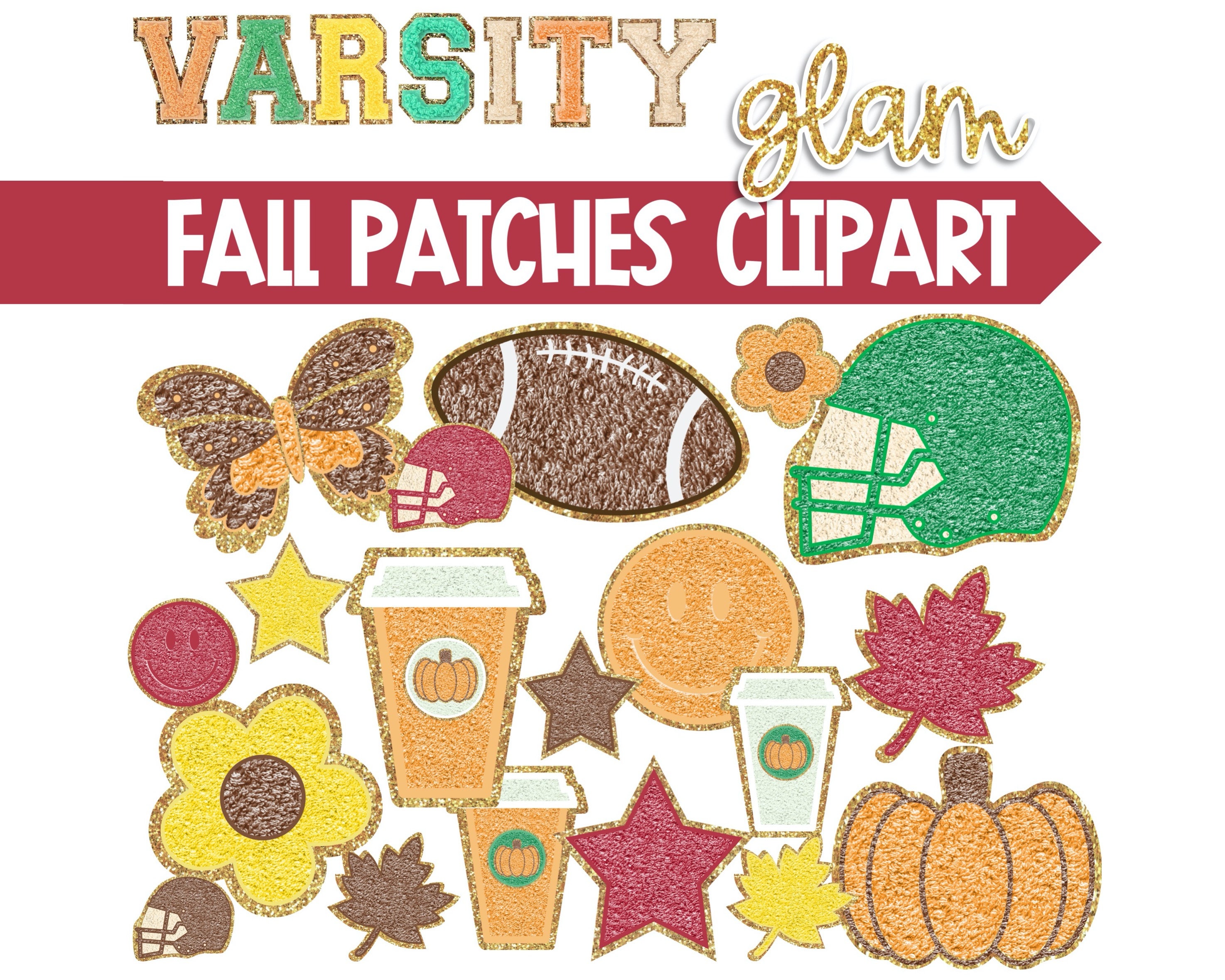 Smiley Face Patches Clip Art Fall Varsity Glam Autumn October November ...