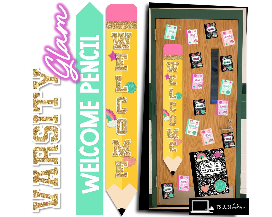 Varsity Glitter Letter Door Decor Welcome Pencil Door Composition ...