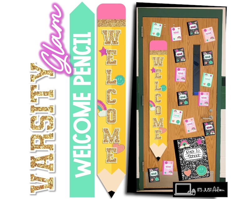Varsity Glitter Letter Door Decor Welcome Pencil Door Composition ...