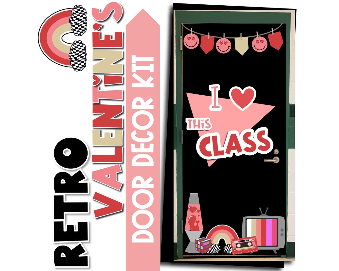 Retro Remix Valetine's Day Door Decor February Retro Rainbow Bulletin ...