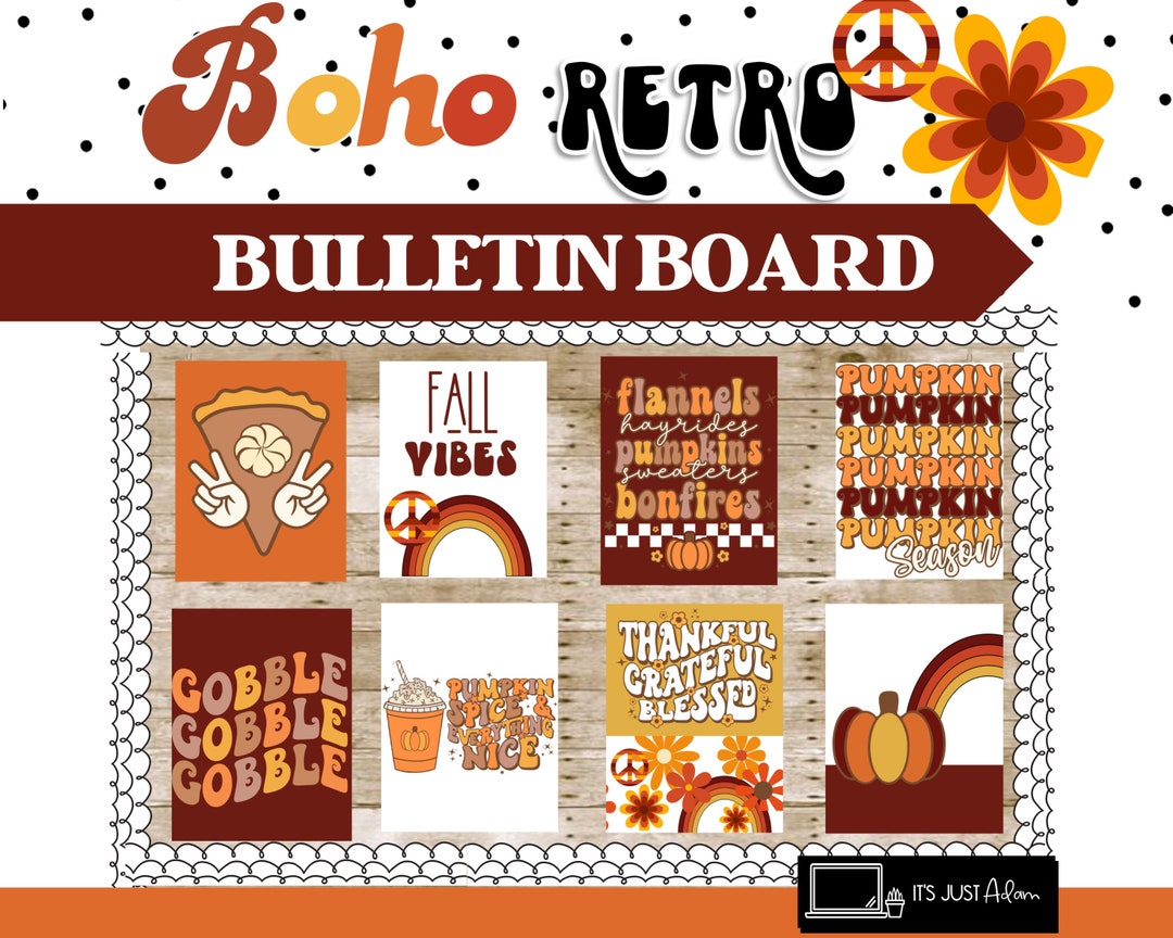 November Posters Bulletin Board Thanksgiving Posters Boho Retro Vibes ...