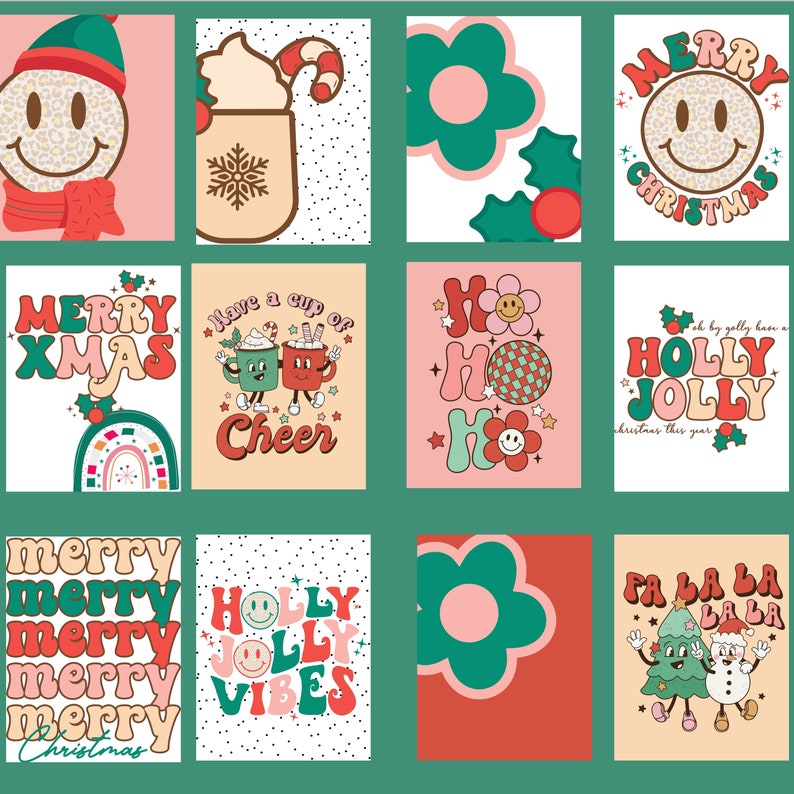 Christmas Posters Bulletin Board December Posters Boho Rainbow Retro ...