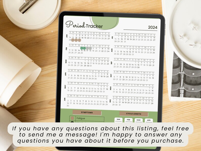 Annual Period Tracker 2024, 1-page Cycle Tracker for the Year ...