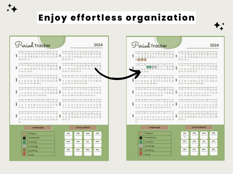 Annual Period Tracker 2024, 1-page Cycle Tracker for the Year ...