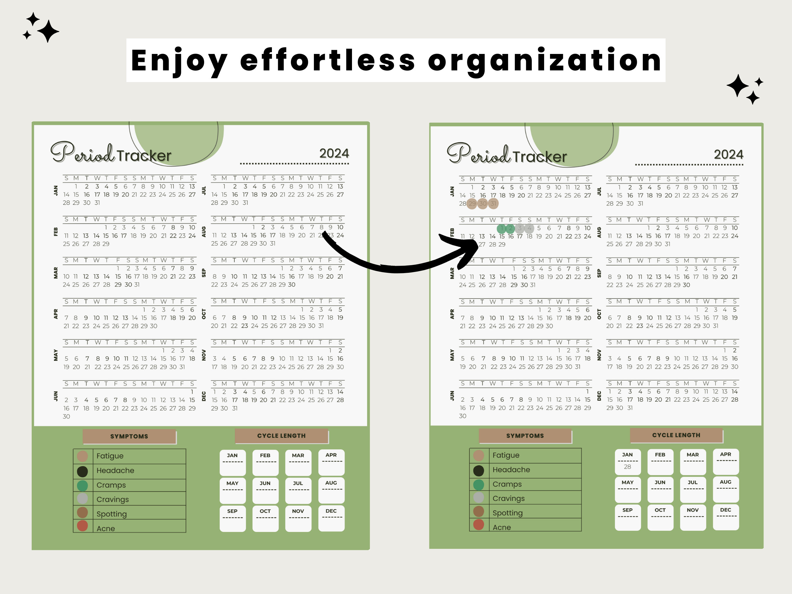 Annual Period Tracker 2024 1-page Cycle Tracker for the Year - Etsy