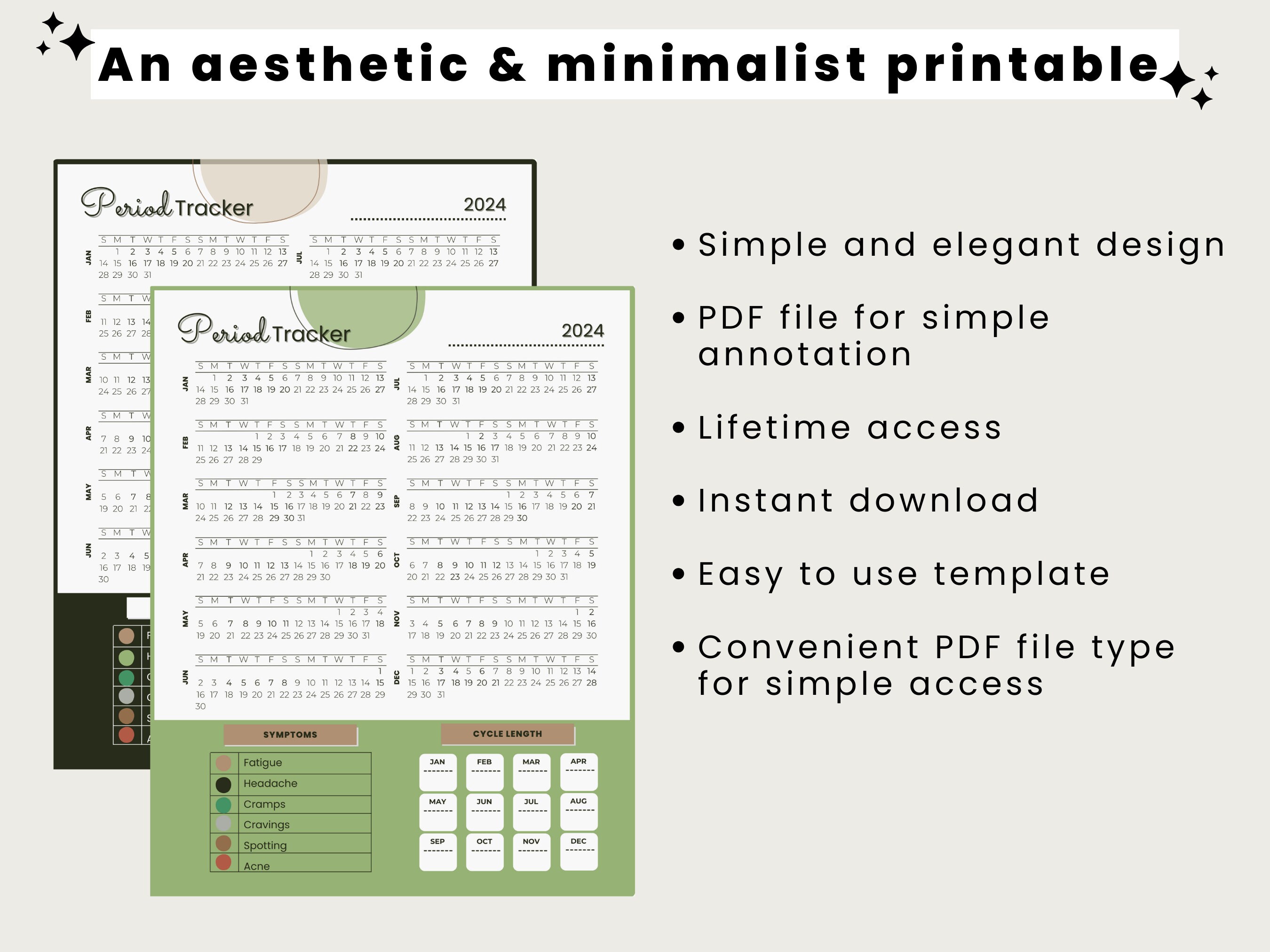 Annual Period Tracker 2024 1-page Cycle Tracker for the Year - Etsy
