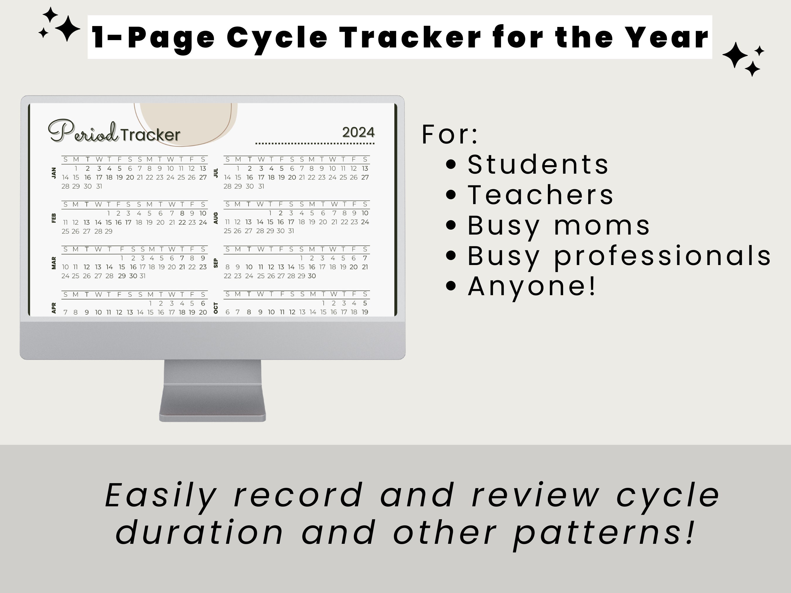Annual Period Tracker 2024 1-page Cycle Tracker for the Year - Etsy