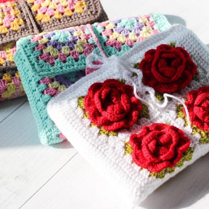 Handmade Crochet Book Cover With Red Roses and Green Leaves,handcrafted ...