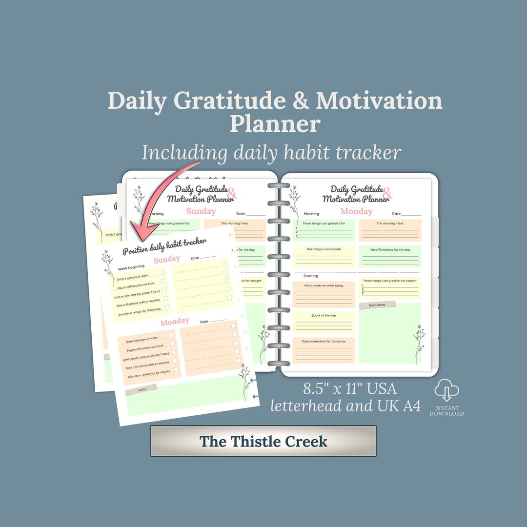 Printable Daily Gratitude Planner and Habit Tracker PDF, Digital ...