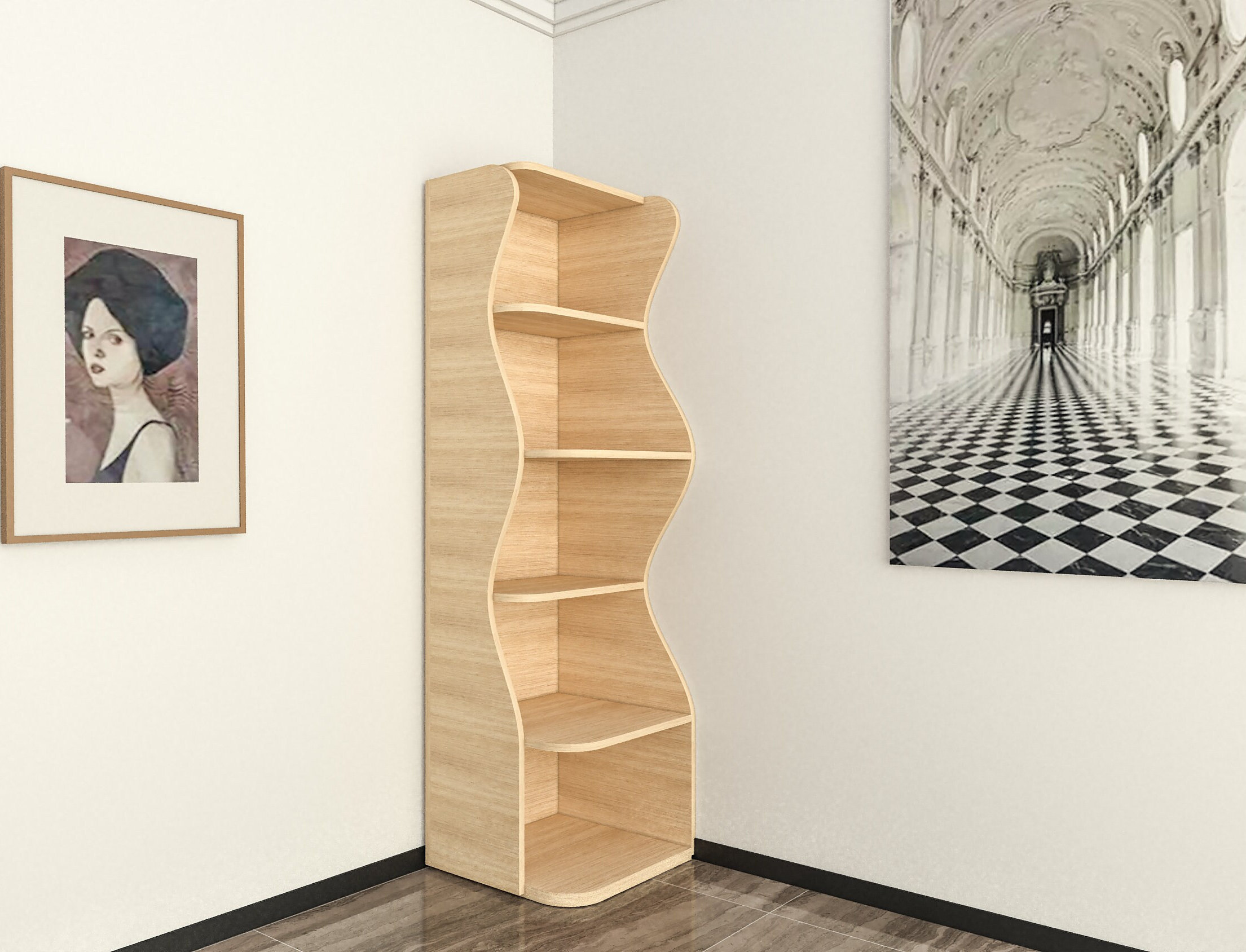 Corner Bookshelf CNC Plan – Wooden Wall Shelf Design, Home Decor ...