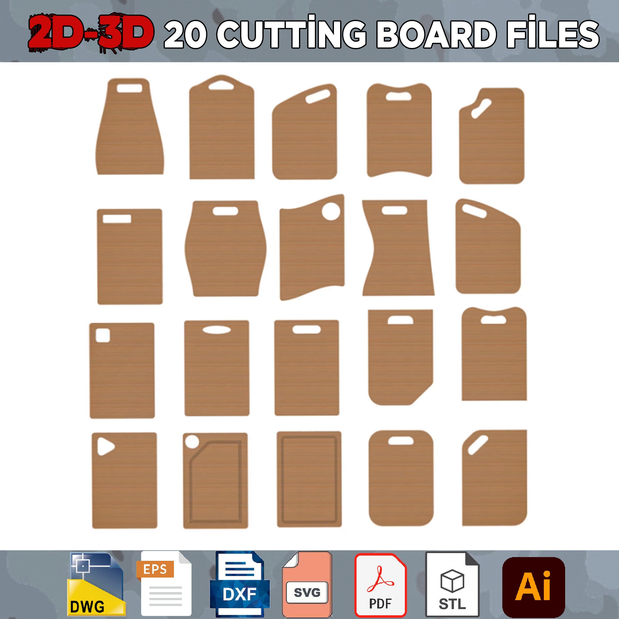 20 Cutting Board Templates: CNC & Laser Kitchen Board Cut Files - Laser ...