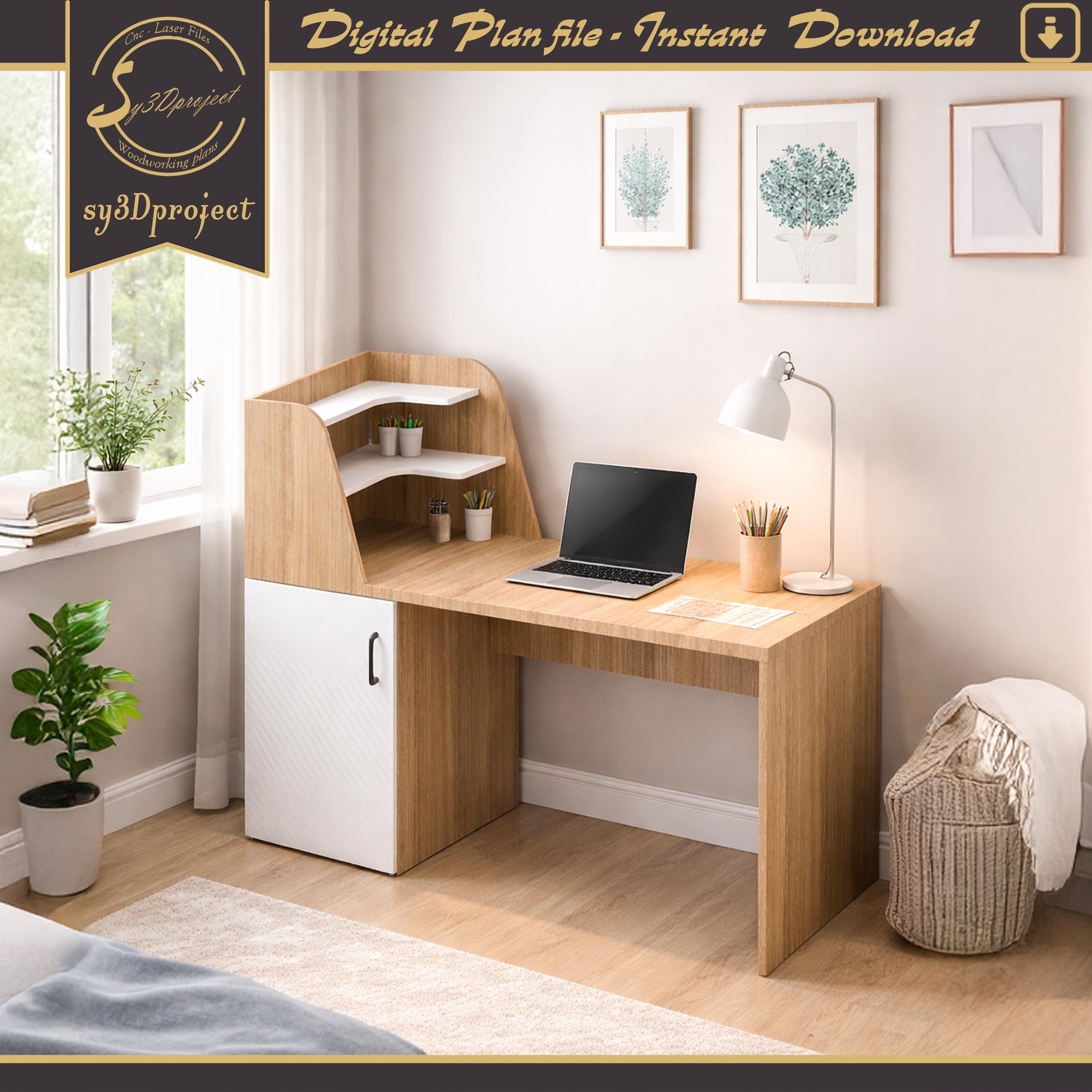 Minimalist Study Desk CNC Plan, Home Office Wooden Desk DXF File, Study ...