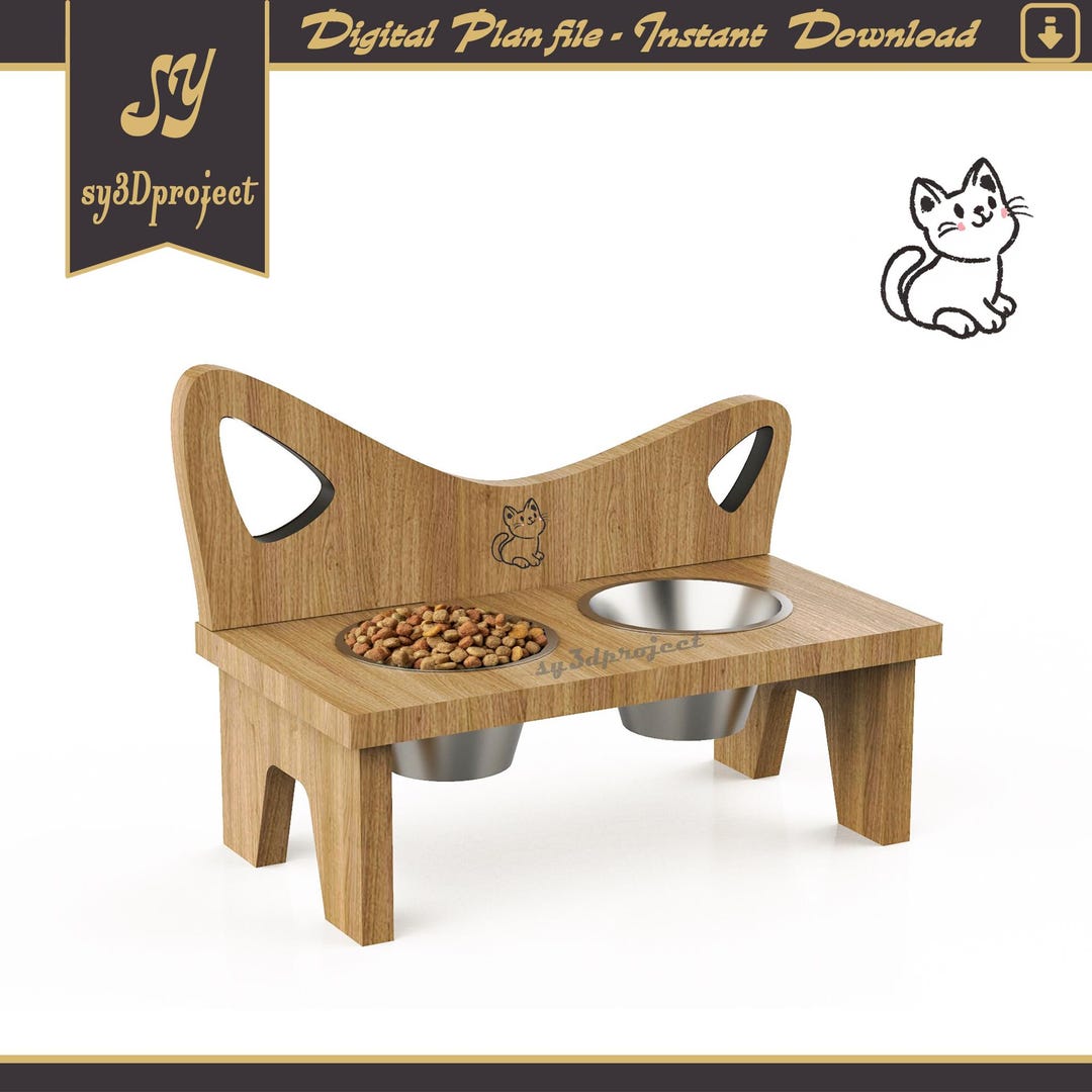 Personalized Cat Bowl Stand CNC Files: Pet Food Station Plans (digital ...