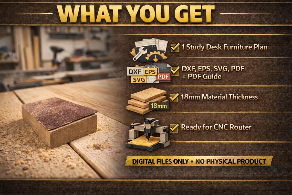 Modern CNC Desk Woodworking Plan - Desk and Shelf Cnc Files Dxf Svg Pdf ...