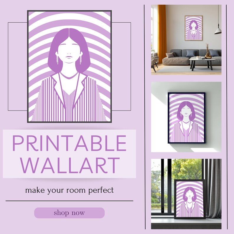 Printable Violet Purple Poster for Wall Decor Trendy Line Art ...