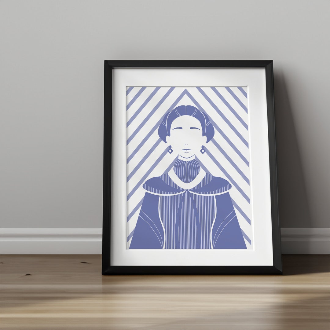 Digital Blue Woman Portrait Poster for Home Design Wall Art for Living ...