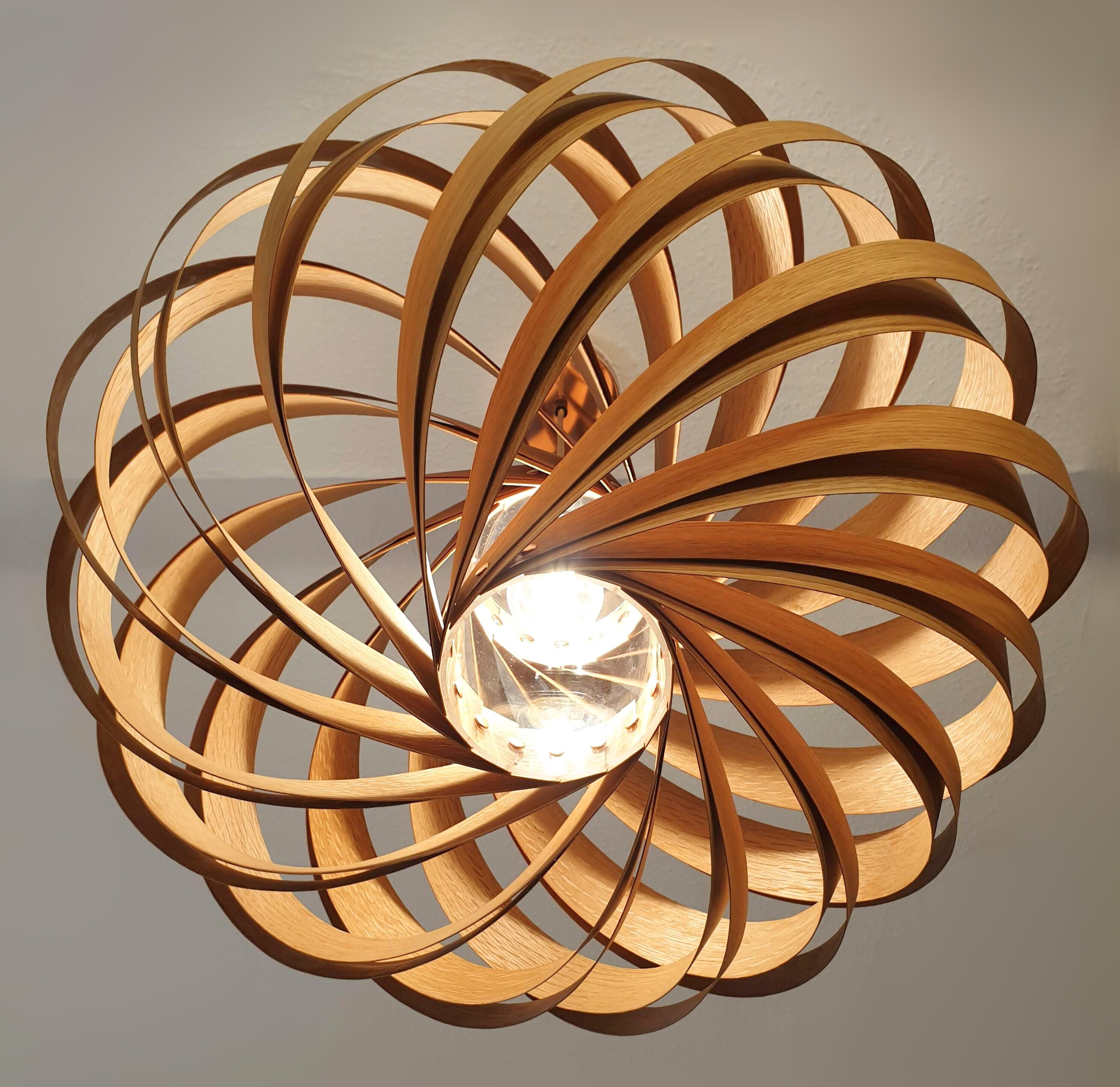 Wonderful & Large Oak Wood Hanging Lamp. Accentuated Wood Grain ...