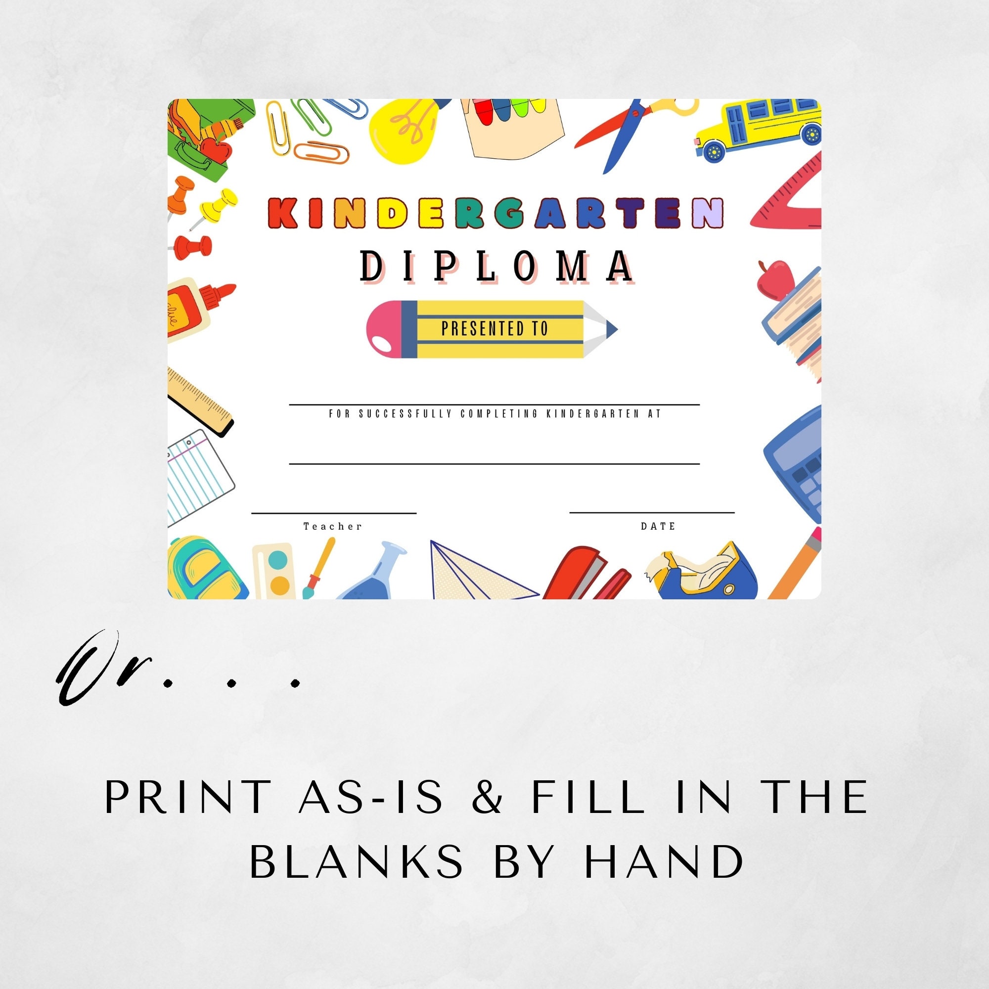 Editable Kindergarten Graduation Certificate Printable Diploma Instant ...