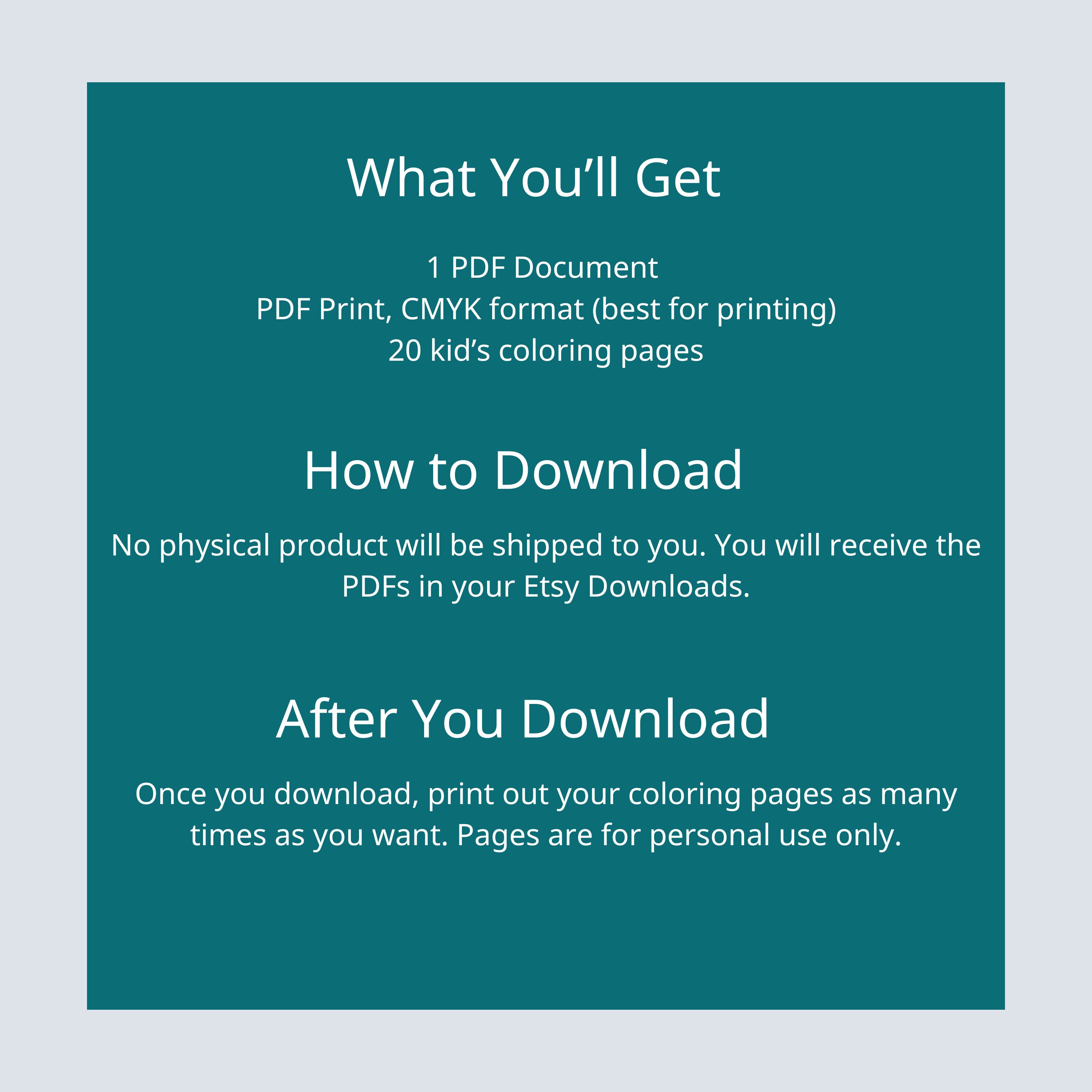 20 Printable Coloring Pages for Kids, Print at Home Rainy Day Activity ...