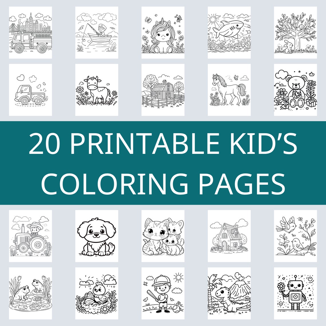 20 Printable Coloring Pages for Kids, Print at Home Rainy Day Activity ...
