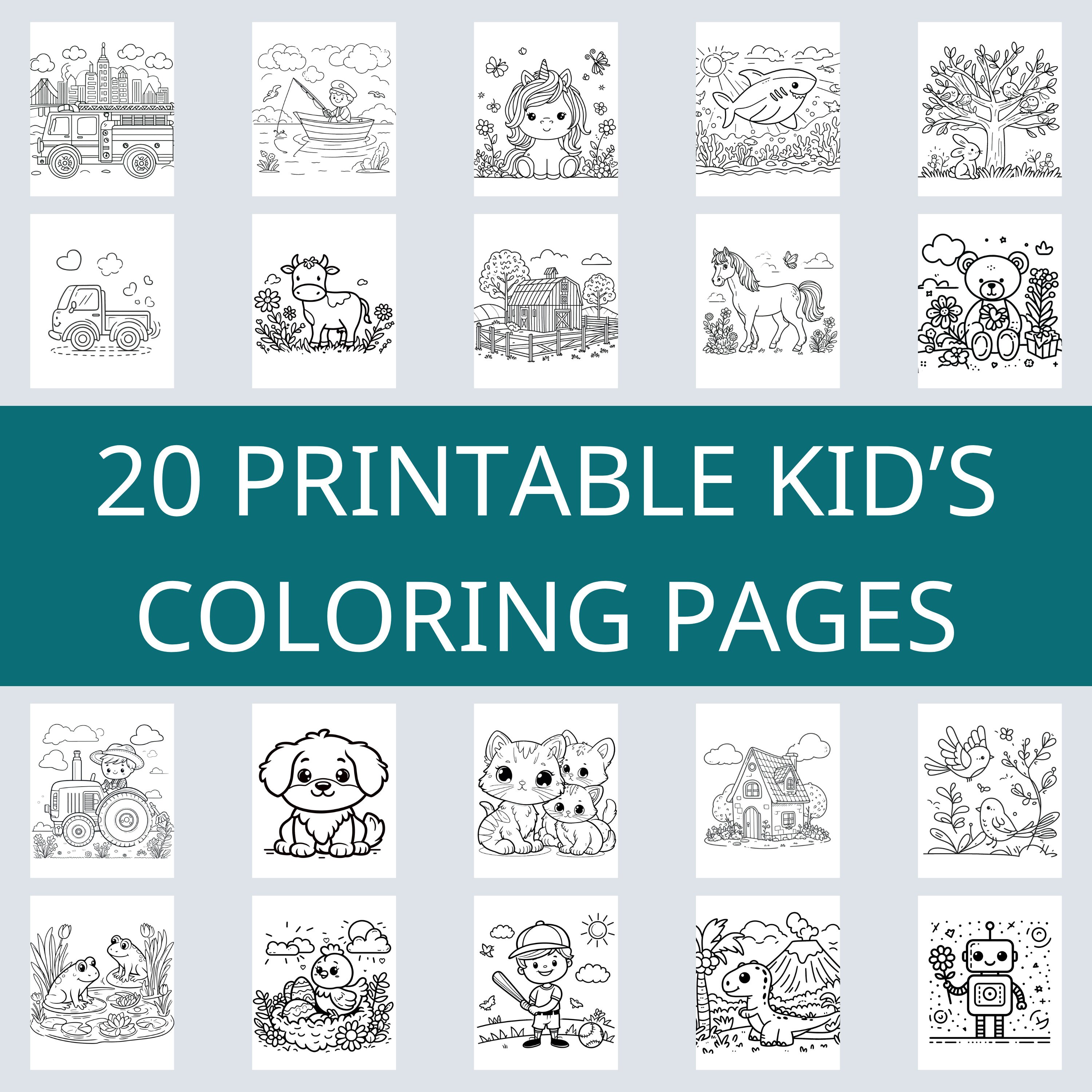 20 Printable Coloring Pages for Kids, Print at Home Rainy Day Activity ...